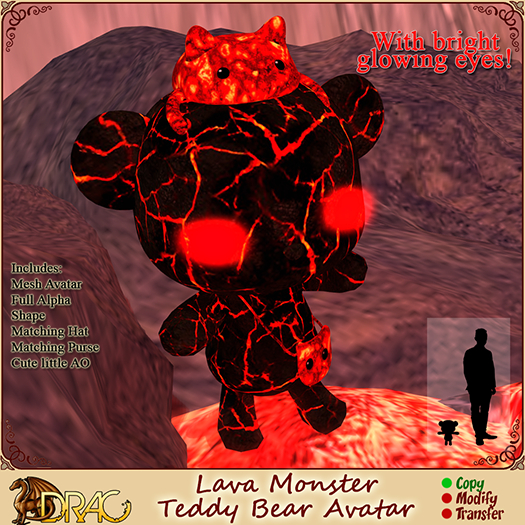 Second Life Marketplace - [Drac] Lava Monster Teddy Bear Avatar ...